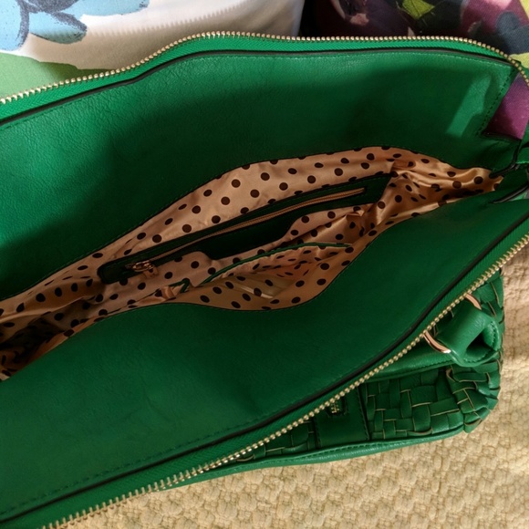 Bags | Weaved Faux Leather Bag Large Tote Green Handbag | Poshmark